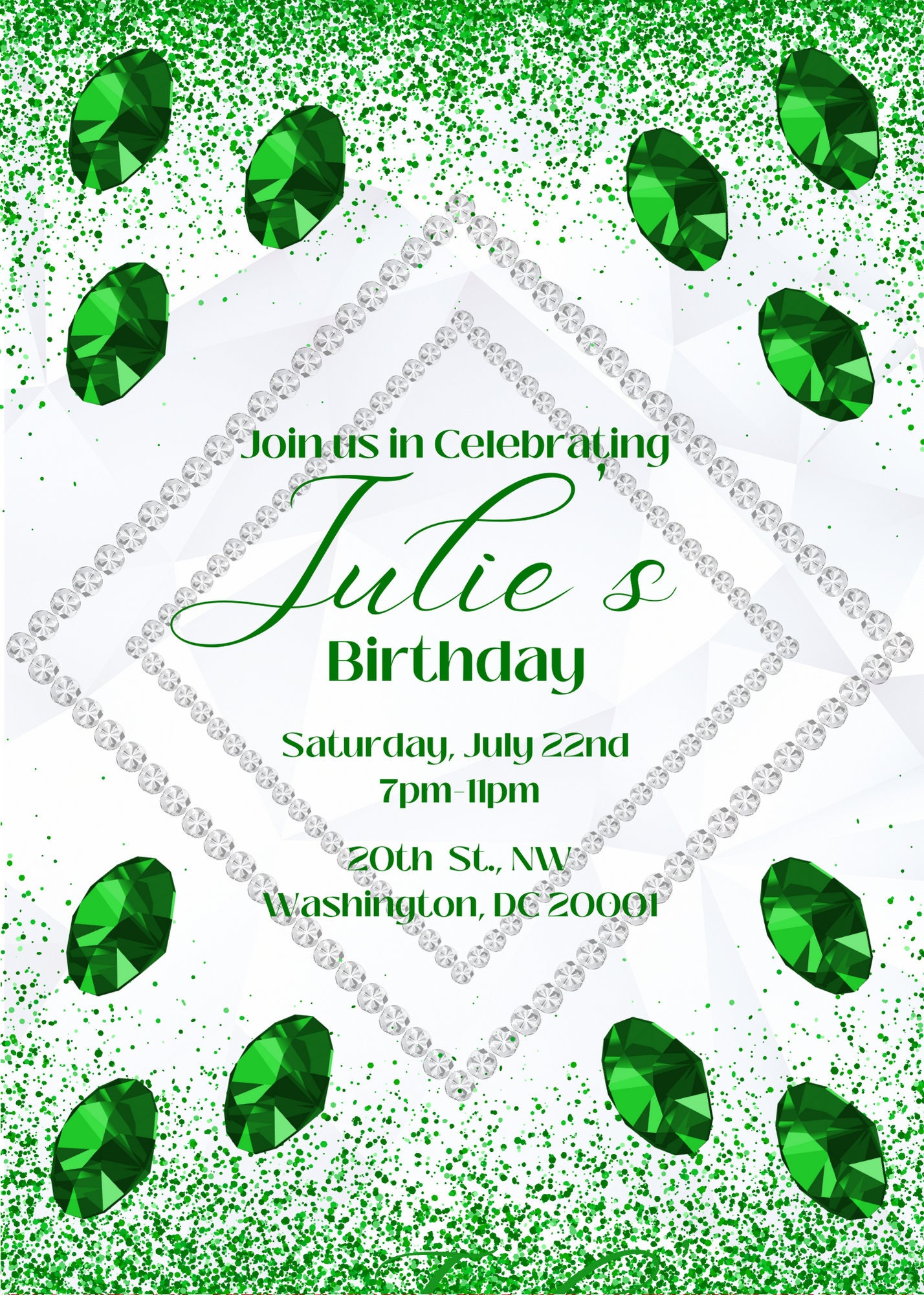 Emerald Birthday Invitation, Women Birthday Invitation, Digital ...