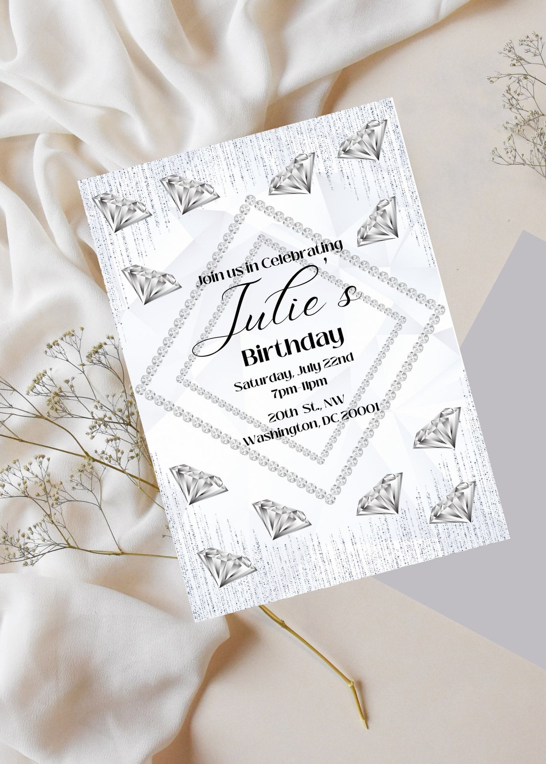 Diamond Invitation, Women Birthday Invitation, Digital Download ...
