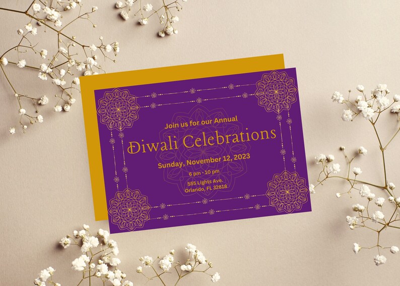 Purple and Gold Diwali Invitation, Festival of Lights Celebration ...