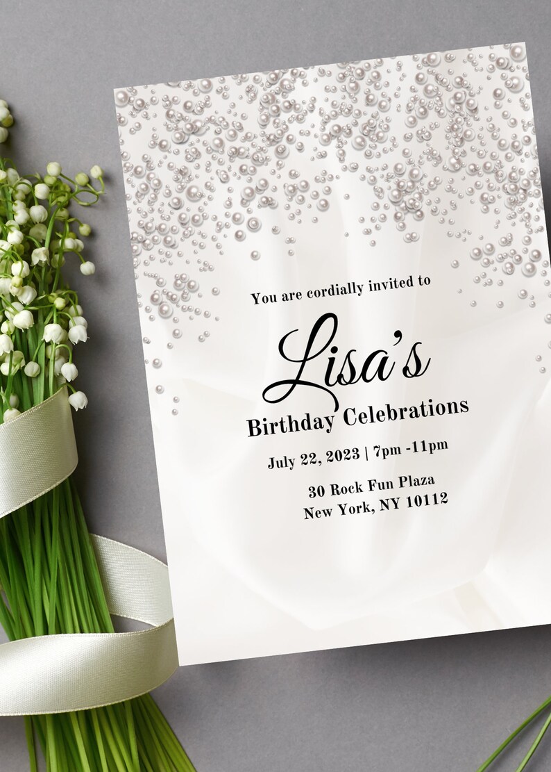 Pearl Invitation, Women Birthday Invitation, Digital Download, Editable ...