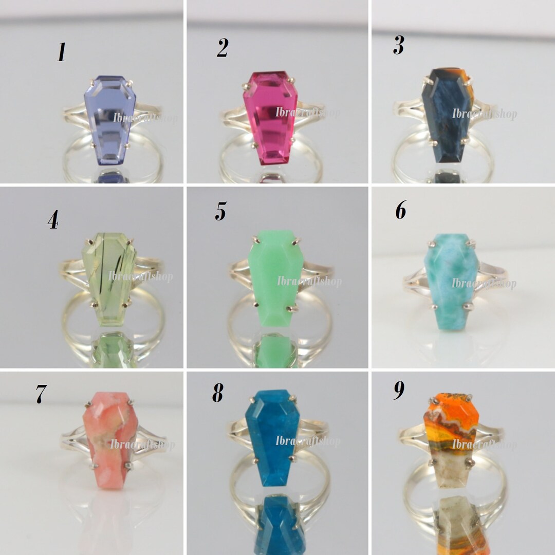 AAA Quality Mix Gemstone Coffin Ring 17X10 Mm Coffin Sterling Silver ...
