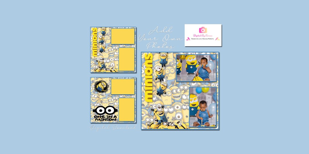 One in a Minion Scrapbook Template | Minions Digital Page Set | 12x12 ...