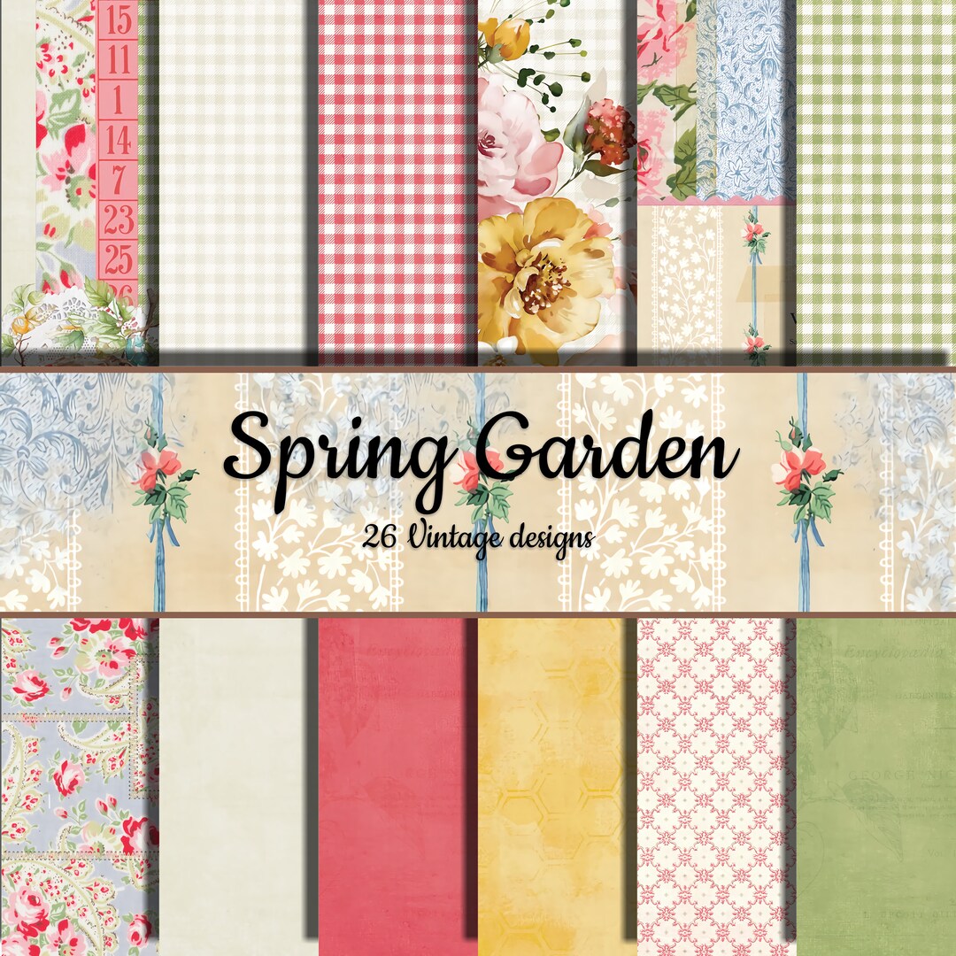 Spring Garden Digital Paper - Vintage Backgrounds - 26 Backgrounds ...