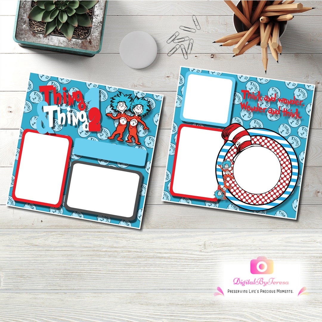 Dr Seuss 2-page, 5-photo Layout Thing One and Thing Two 12X12 Template ...