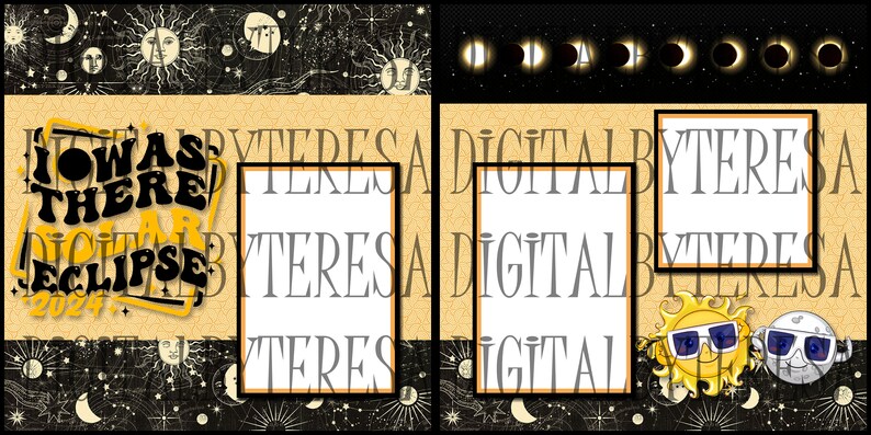 Solar Eclipse Scrapbook Template, Digital Scrapbook Template, Digital ...