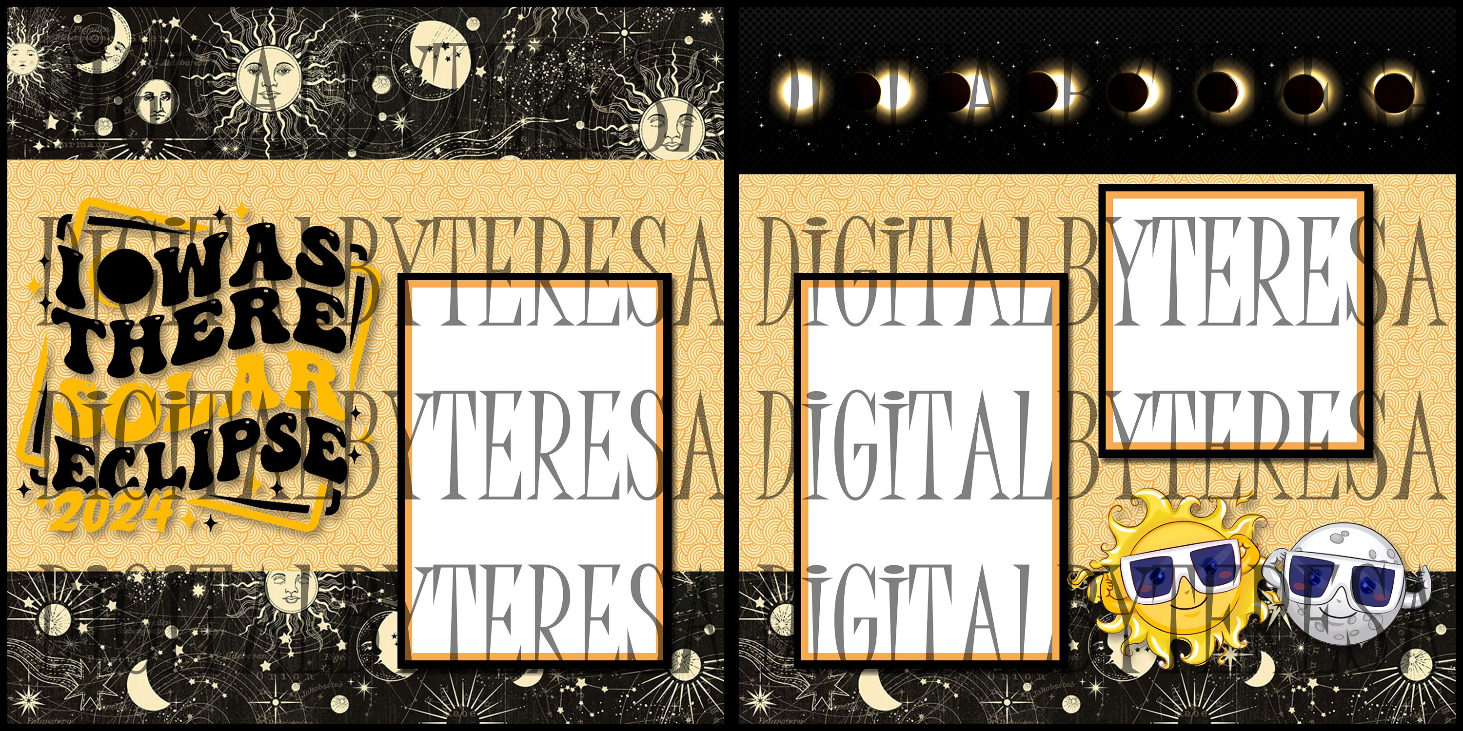 Solar Eclipse Scrapbook Template, Digital Scrapbook Template, Digital ...