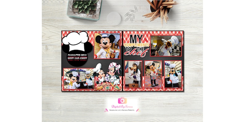Disneyworld Chef Mickey and Minnie Scrapbook Template Digital Scrapbook ...