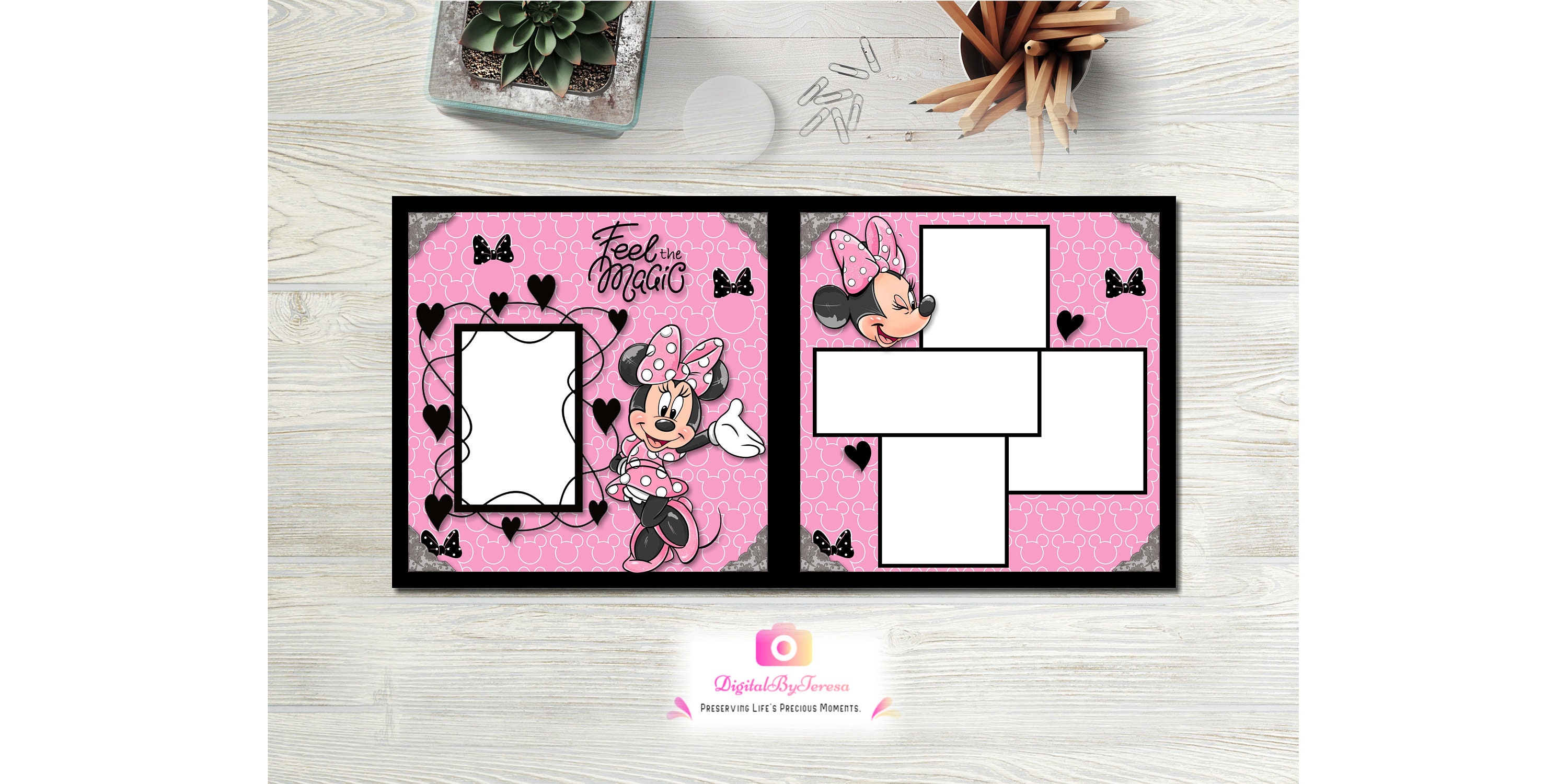 Minnie Mouse Pink Scrapbook Template, Digital Scrapbook Template ...
