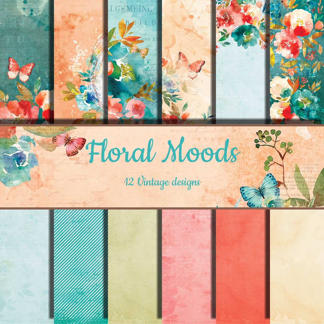 Floral Moods Digital Paper Vintage Backgrounds 12 Backgrounds Scrapbook ...