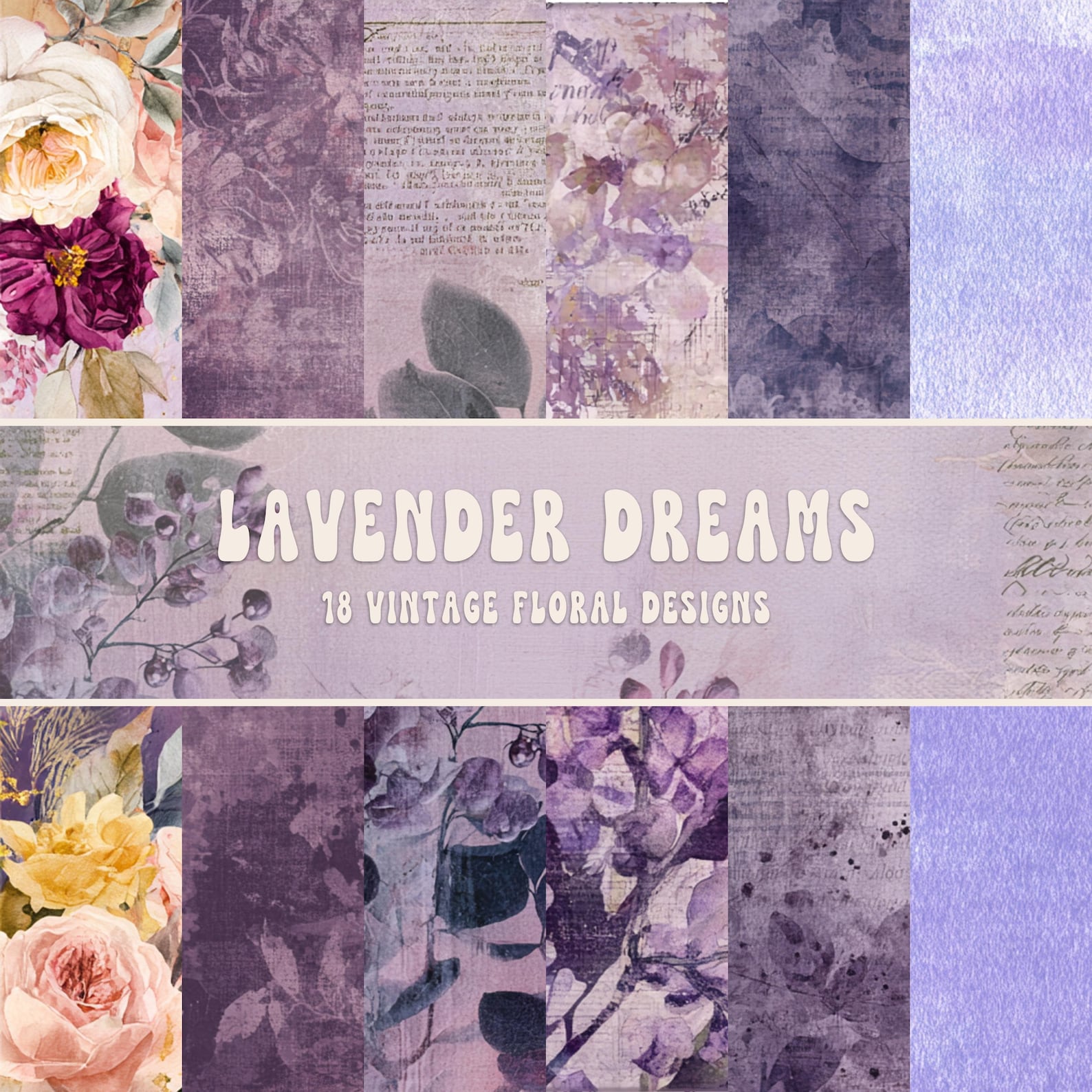 Lavender Garden Digital Paper - Vintage Backgrounds - 12 Backgrounds ...