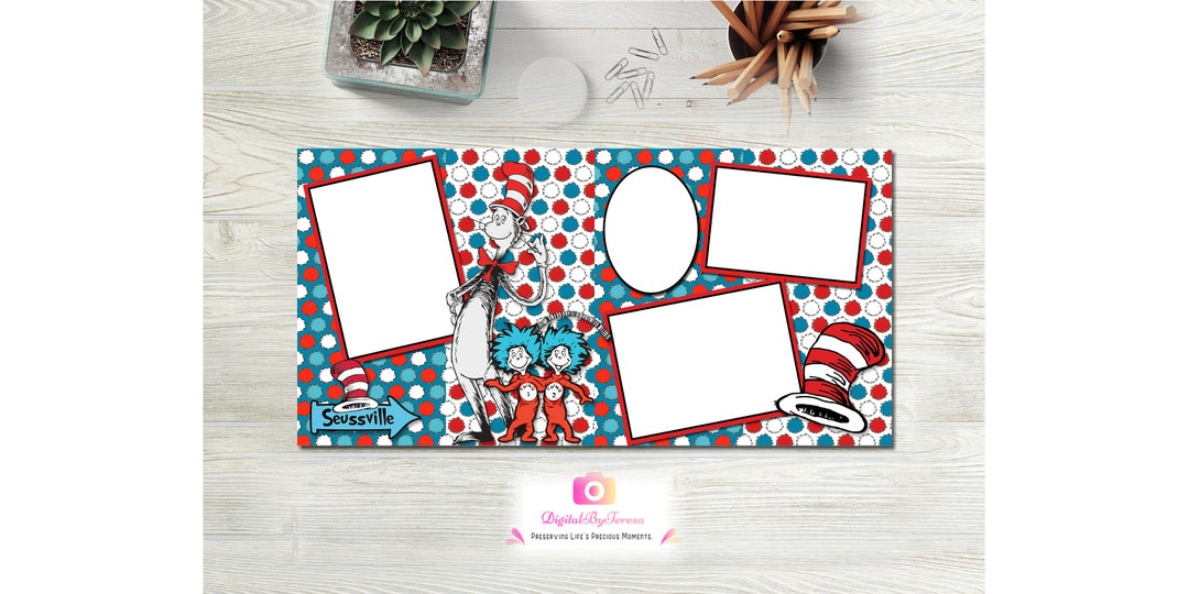 Dr Seuss 2-page, 4-photo Layout Cat in the Hat 12X12 Template High ...