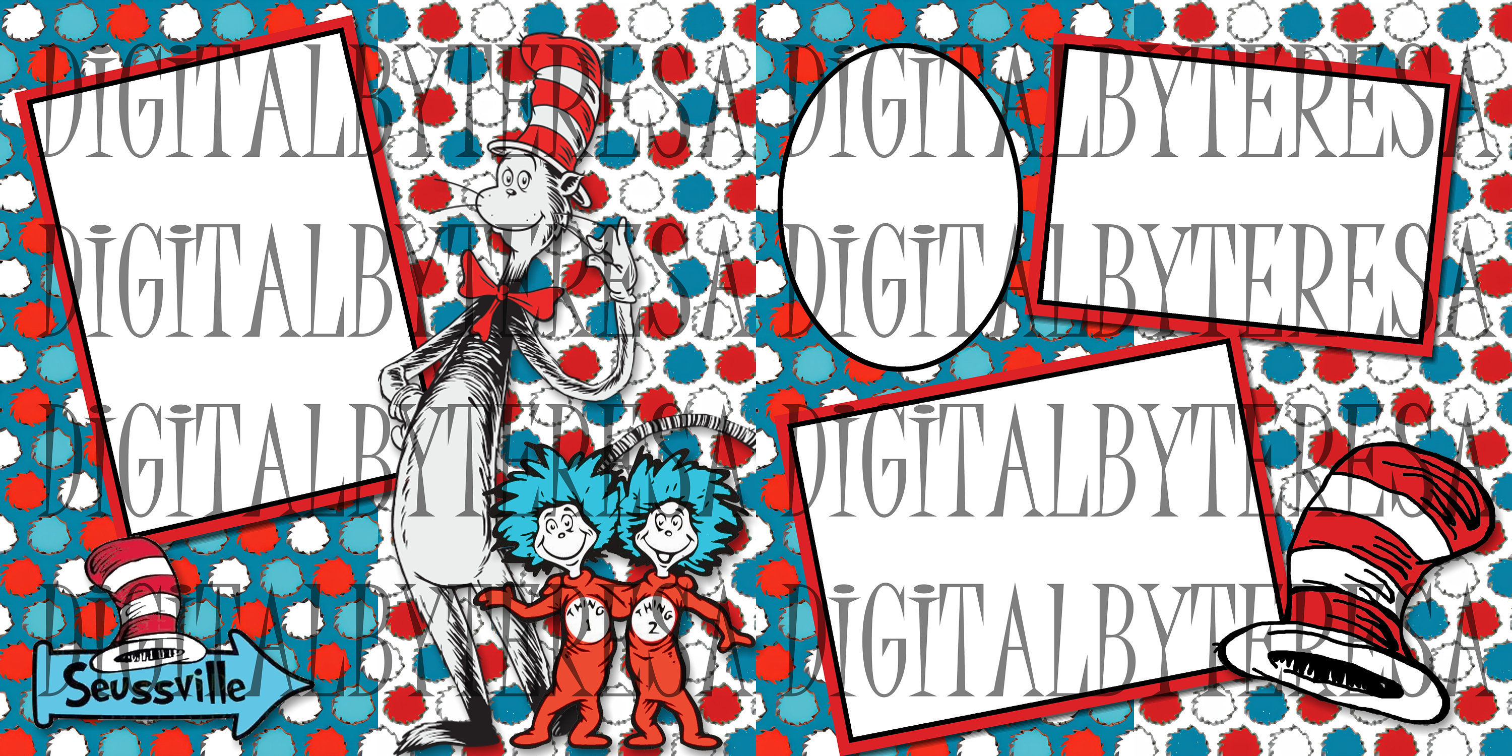 Dr Seuss 2-page, 4-photo Layout Cat in the Hat 12X12 Template High ...