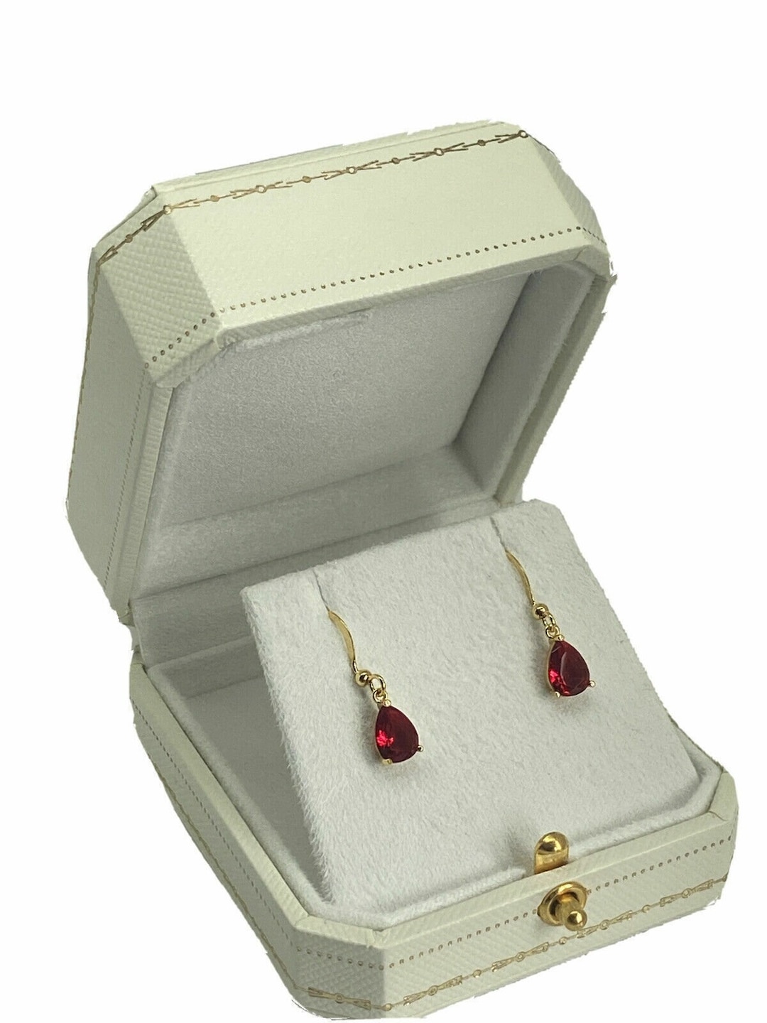 Gelbgold-Finish Red Ruby Droplet Pear Cut Ohrringe Dubai - Etsy.de