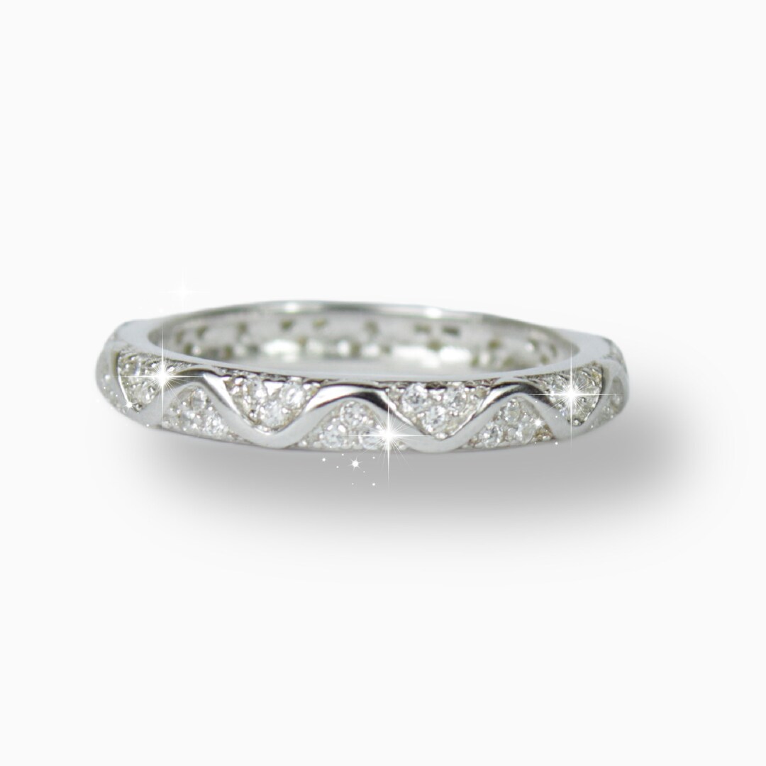 SILVER Created Diamond Wave Design Round Cut Ring - Etsy