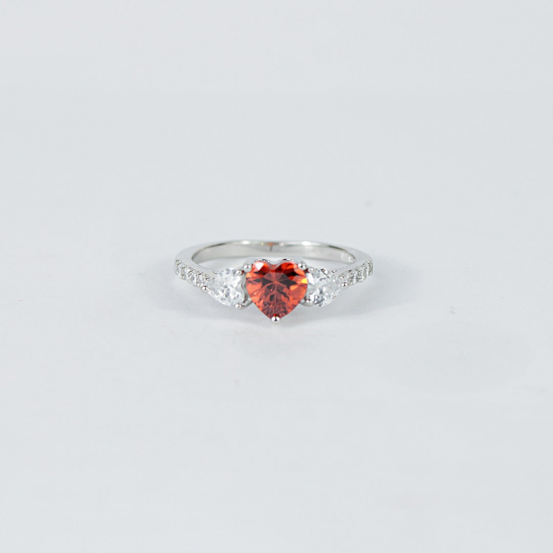 WHITE GOLD FINISH Red Ruby Heart Cut Created Diamond Ring - Etsy