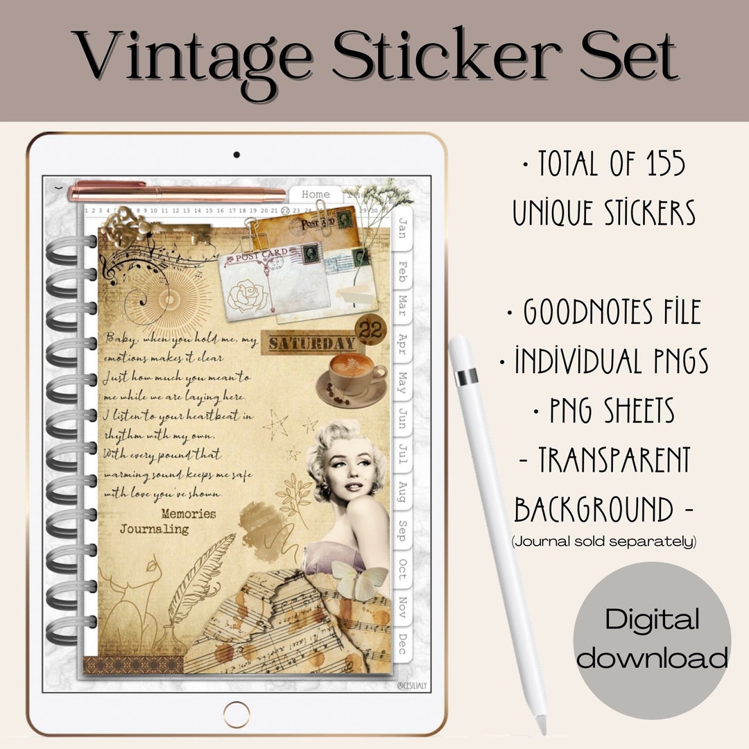 Vintage Stickers | Digital Planner Stickers | Journal Decorations ...