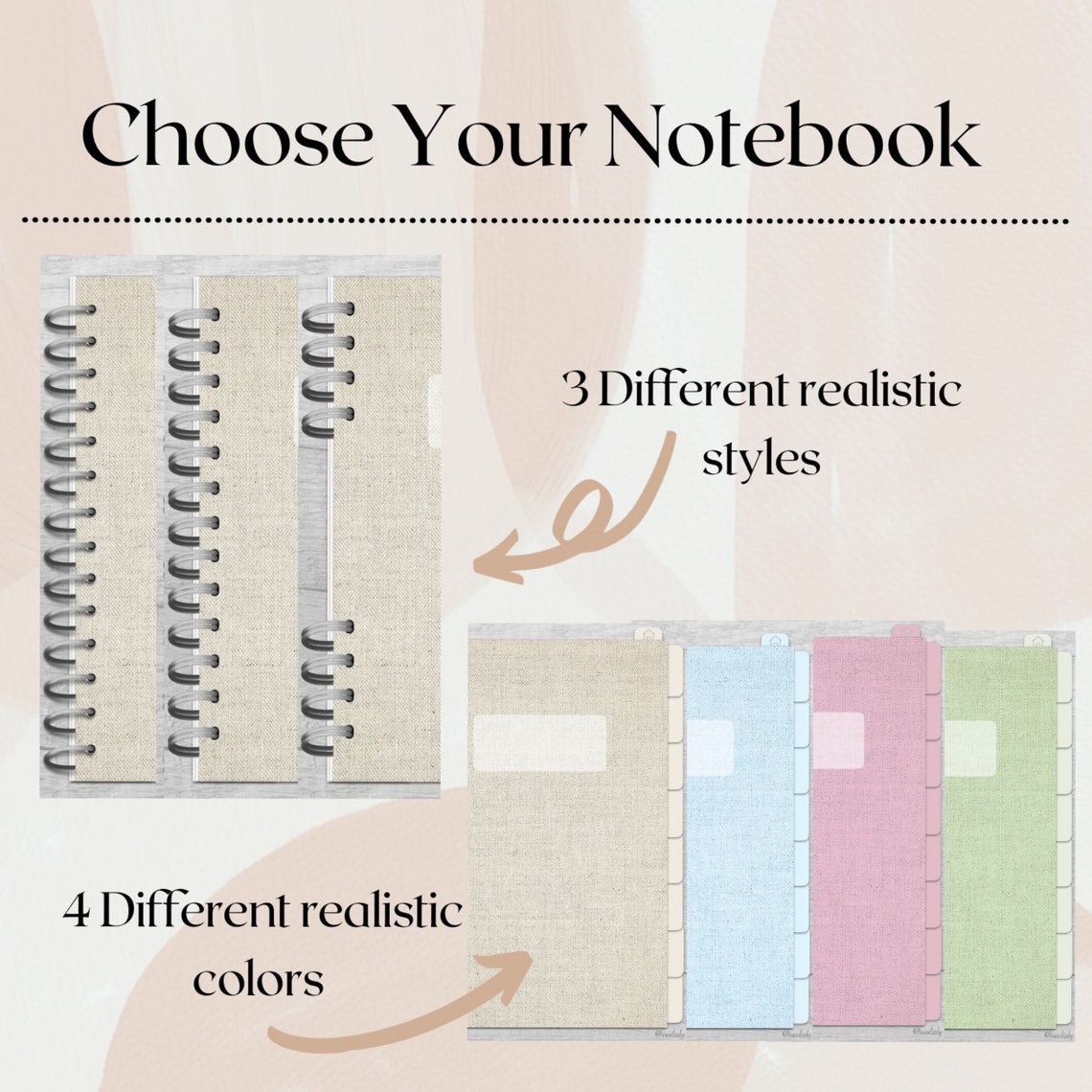Digital Notebook Bundle | Realistic Hyperlinked Horizontal Notebook ...