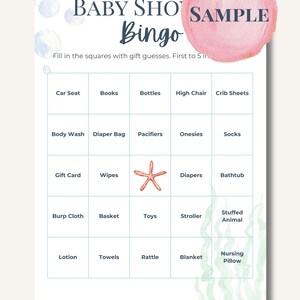 Baby Shower Bingo Printable Game, Ocean Theme Baby Shower Activity ...