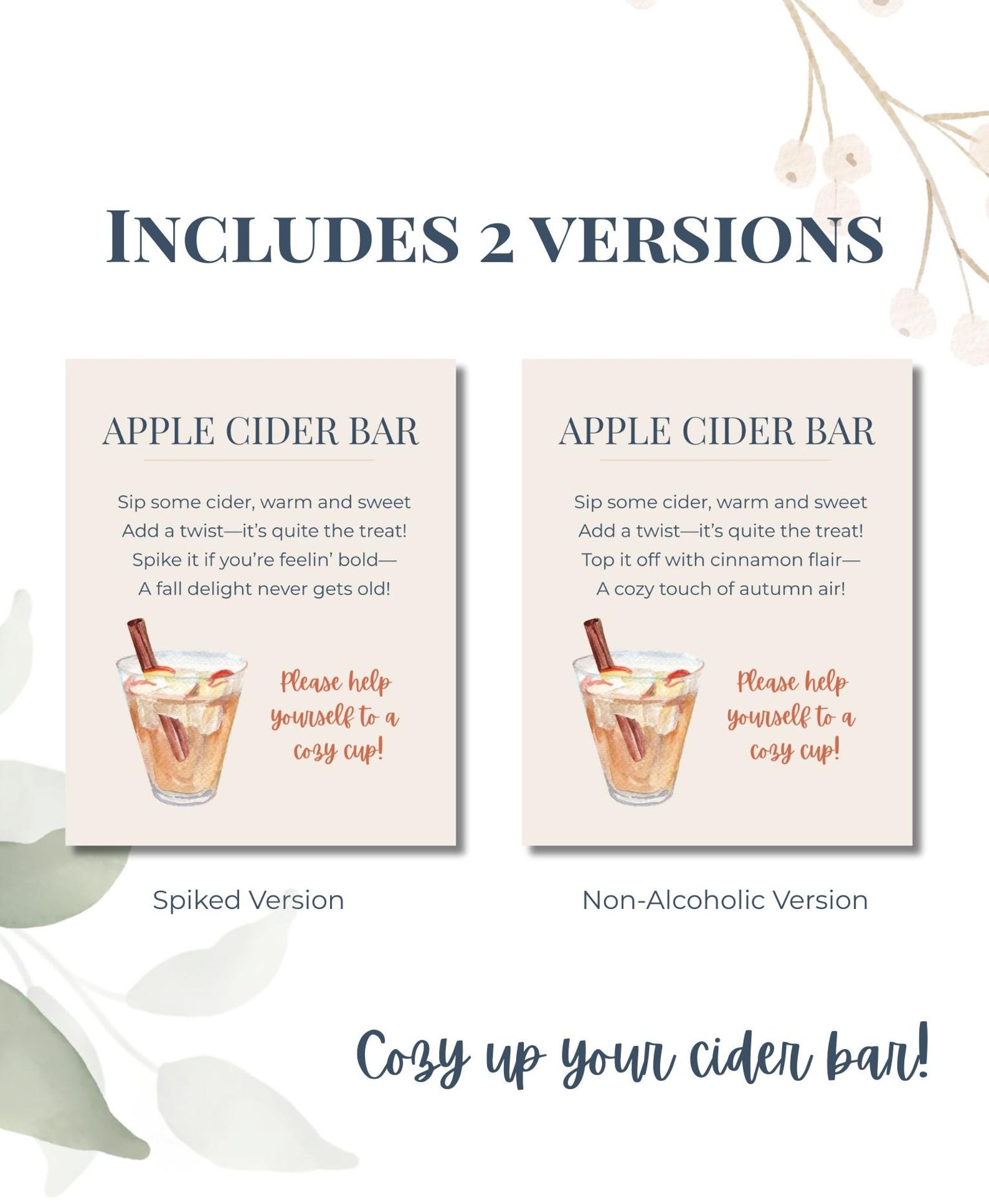 Apple Cider Bar Sign Printable, Fall Baby Shower or Autumn Party Decor ...