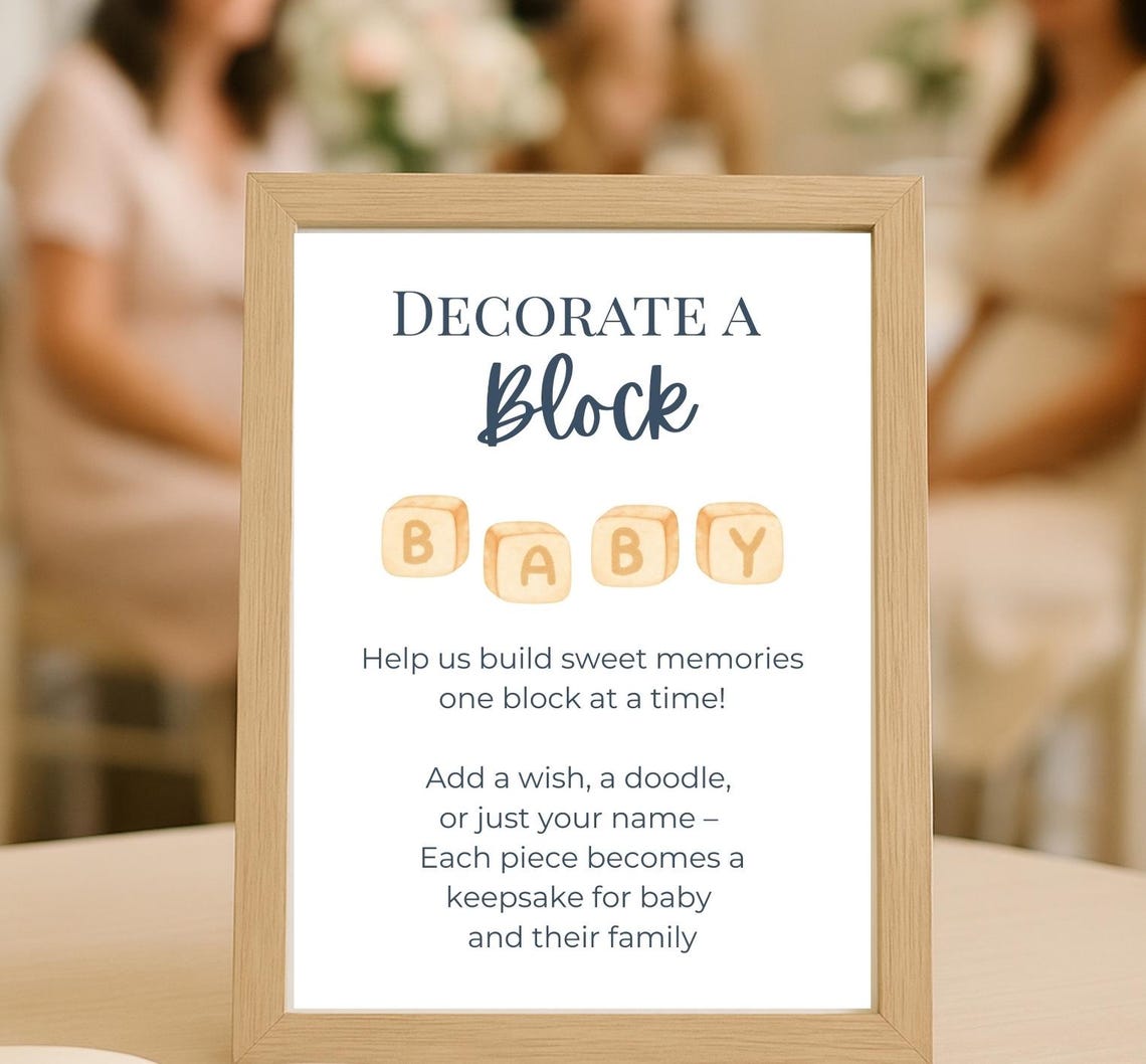 Decorate a Block Sign Printable, Baby Shower Activity Keepsake, Neutral ...