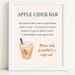 Apple Cider Bar Sign Printable, Fall Baby Shower or Autumn Party Decor ...