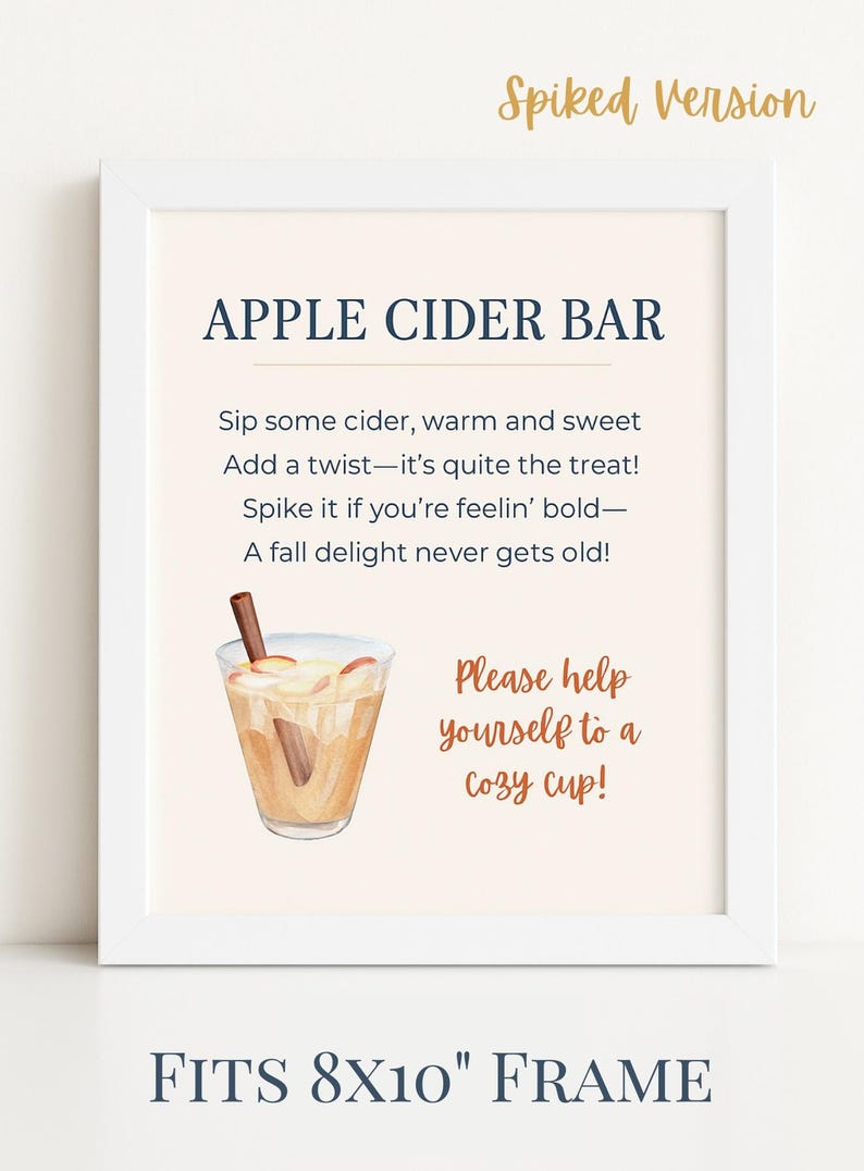 Apple Cider Bar Sign Printable, Fall Baby Shower or Autumn Party Decor ...