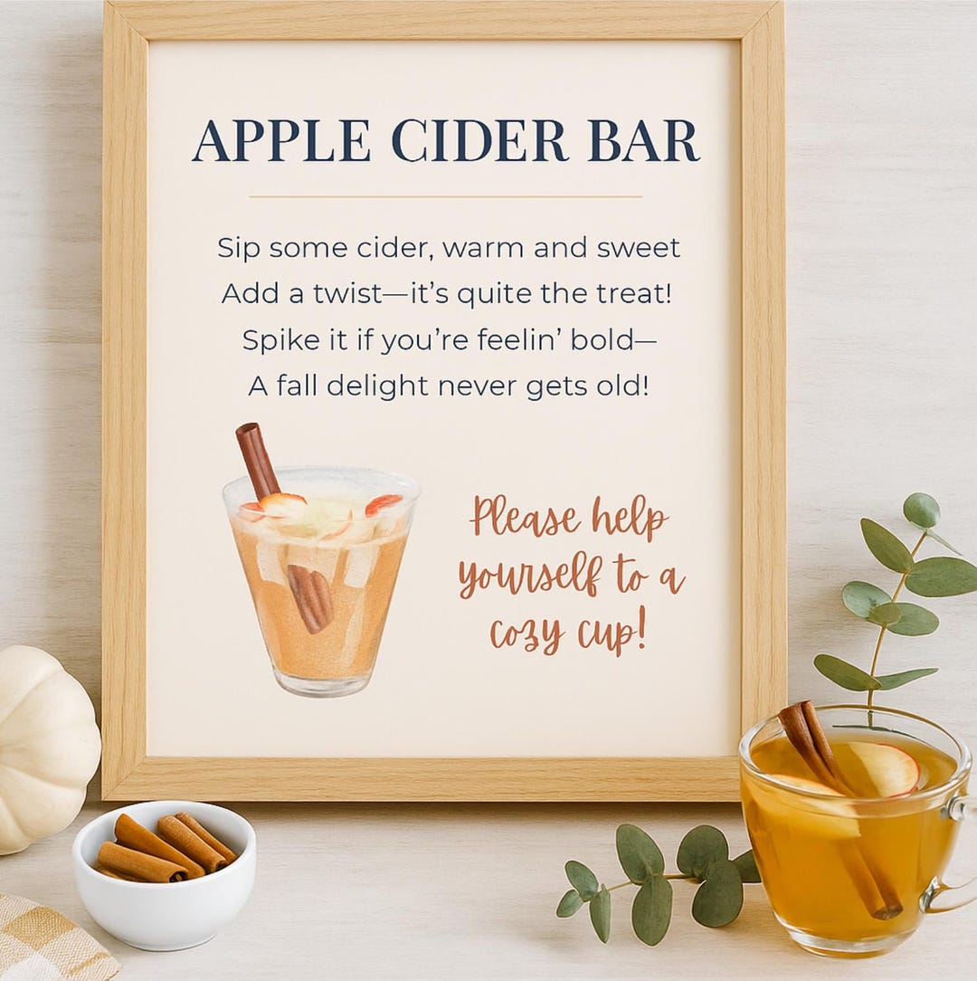Apple Cider Bar Sign Printable, Fall Baby Shower or Autumn Party Decor ...