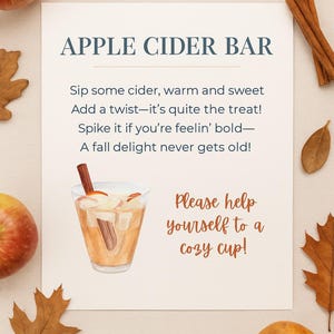 Apple Cider Bar Sign Printable, Fall Baby Shower or Autumn Party Decor ...