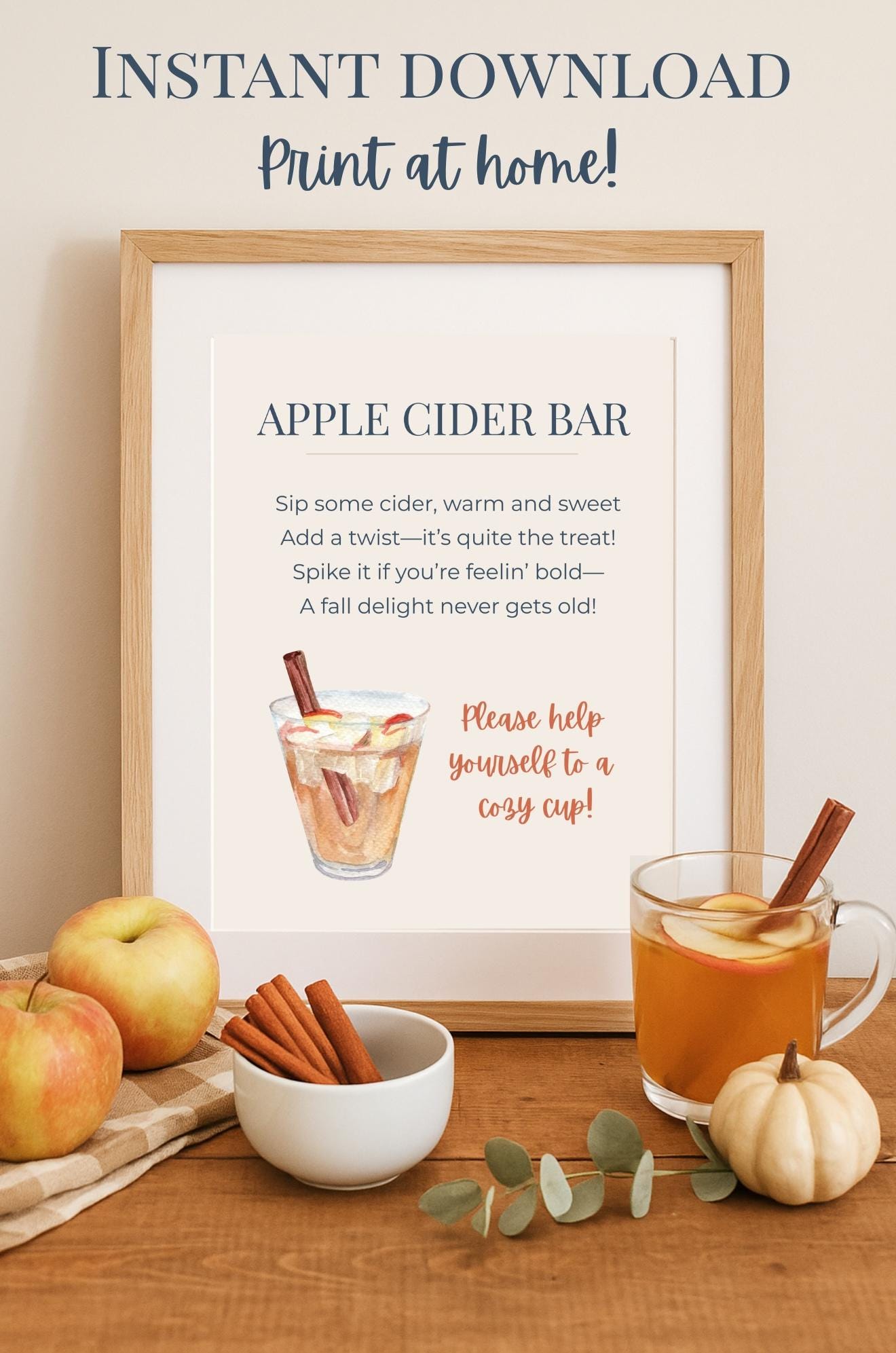 Apple Cider Bar Sign Printable, Fall Baby Shower or Autumn Party Decor ...