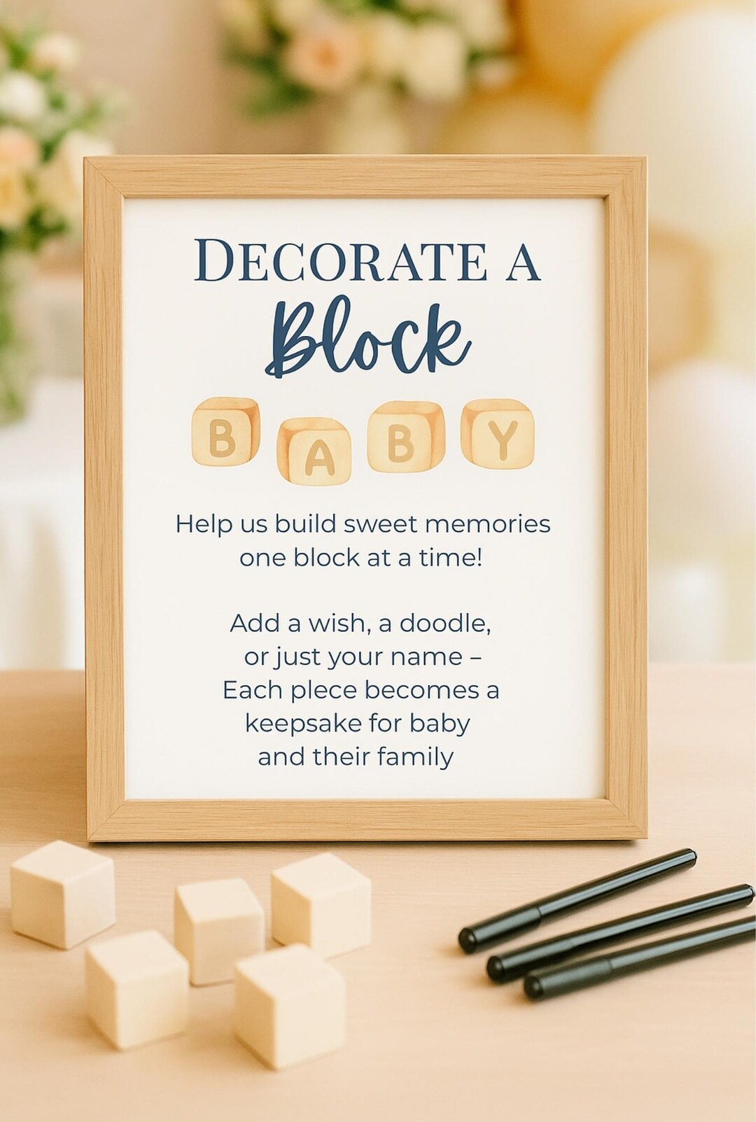 Decorate a Block Sign Printable, Baby Shower Activity Keepsake, Neutral ...
