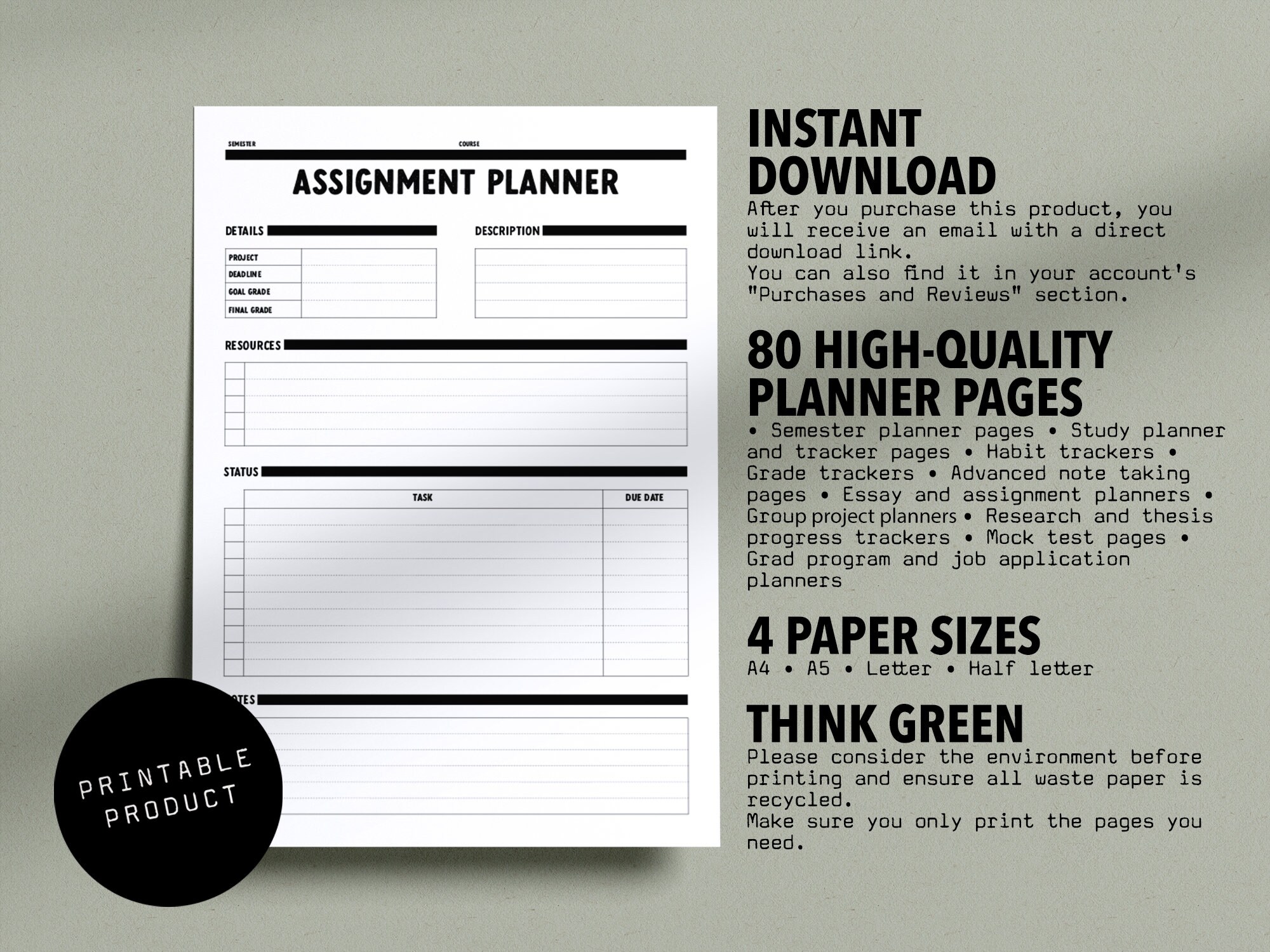 Printable Academic Mega Bundle for Students // A4 + A5 + Letter + Half ...