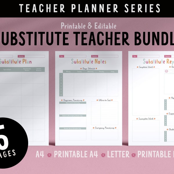 Fillable Substitute Teacher Binder - Etsy