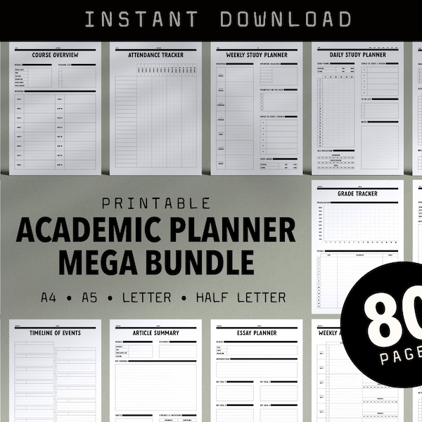 Printable Academic Assignment Planner Pages for Students // A4 A5 ...