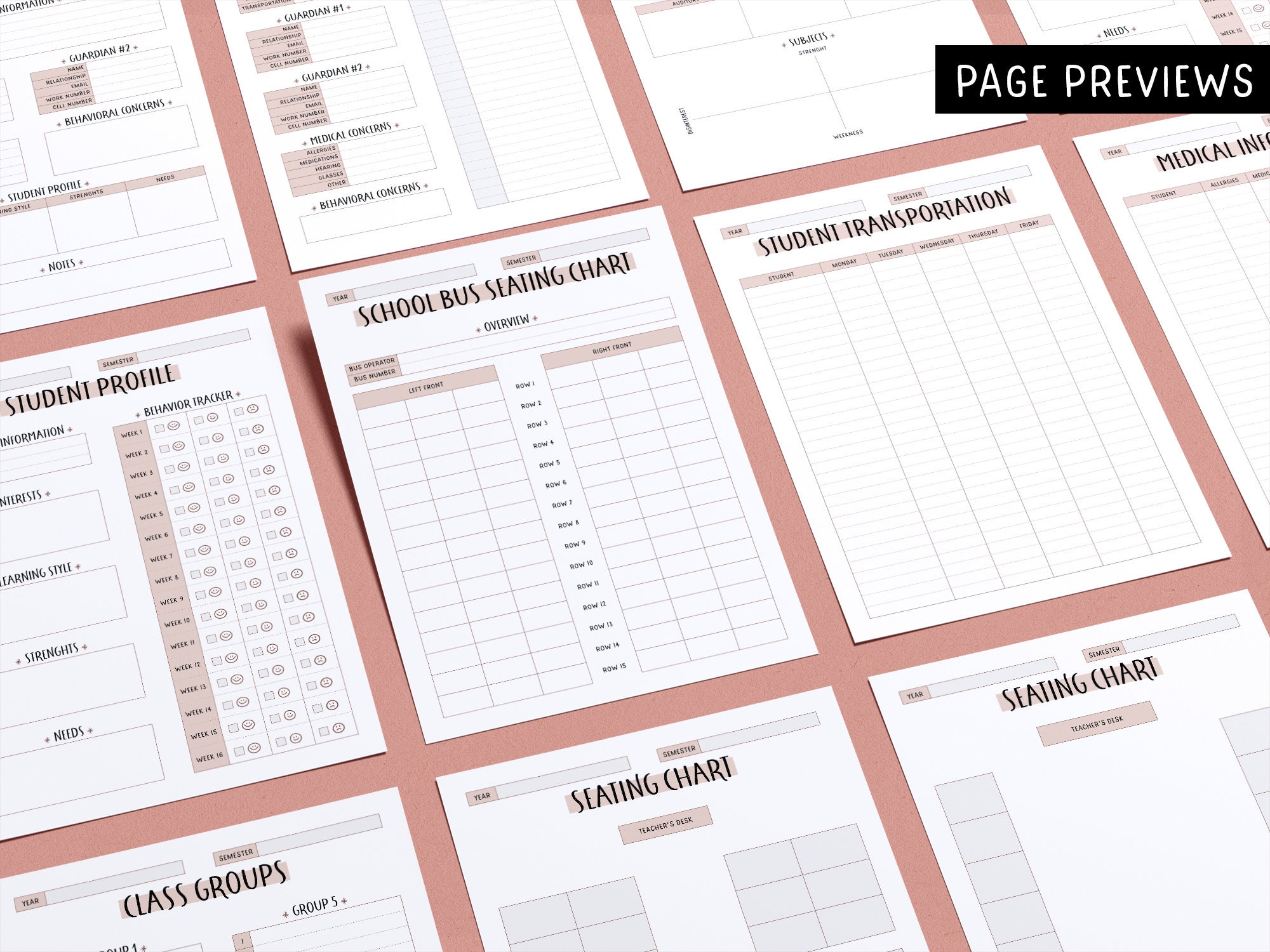 Fillable Printable Student Profile, Student List and Seating Chart ...