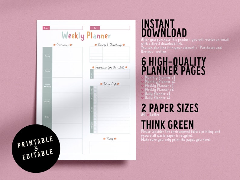 Fillable Printable Monthly, Weekly and Daily Planner Pages for Teachers ...
