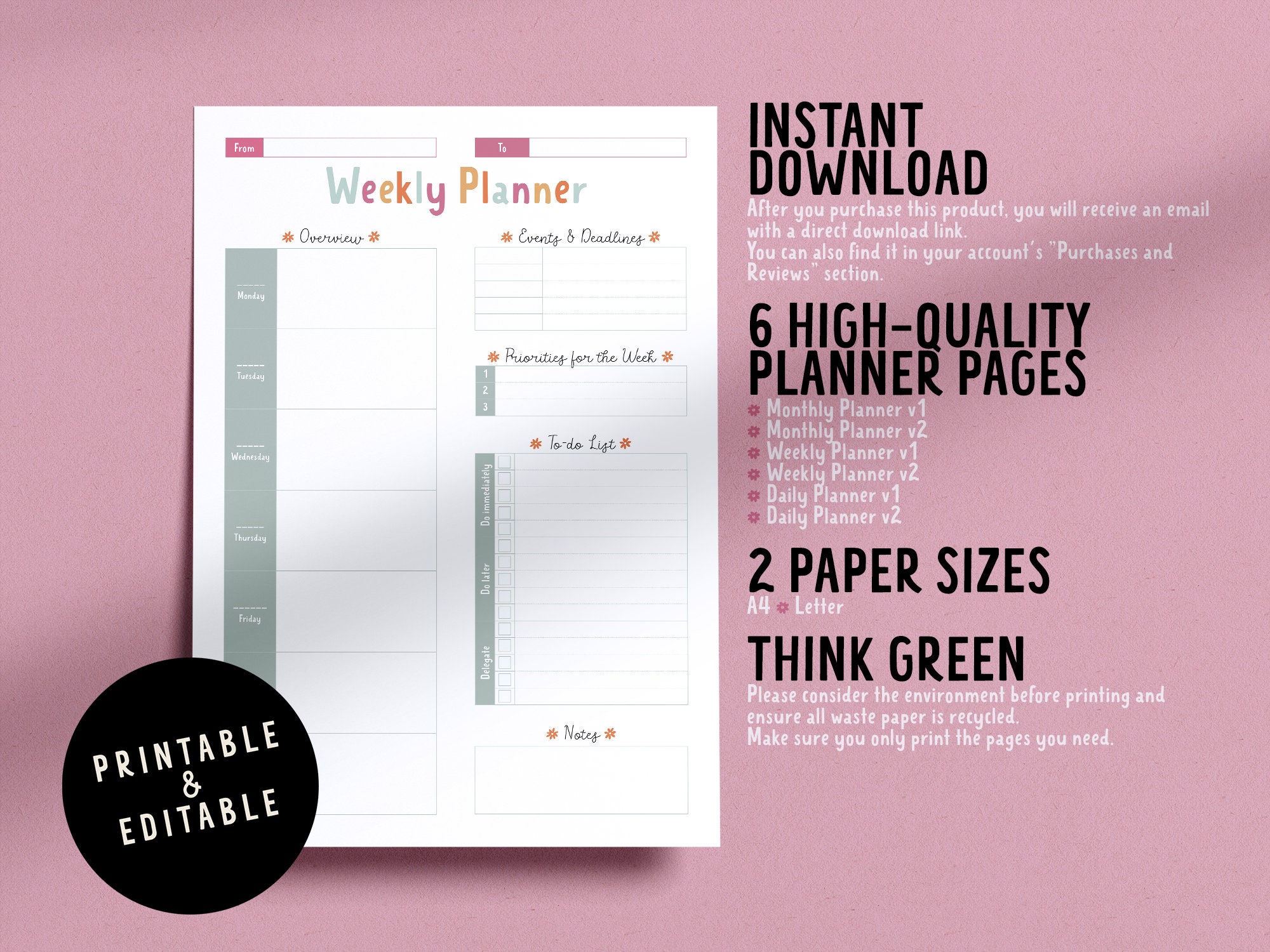 Fillable Printable Monthly, Weekly and Daily Planner Pages for Teachers ...