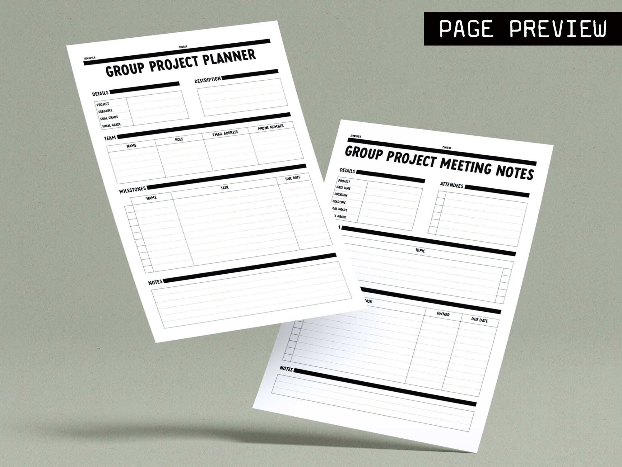 Printable Academic Group Project Planner Pages for Students // A4 + A5 ...