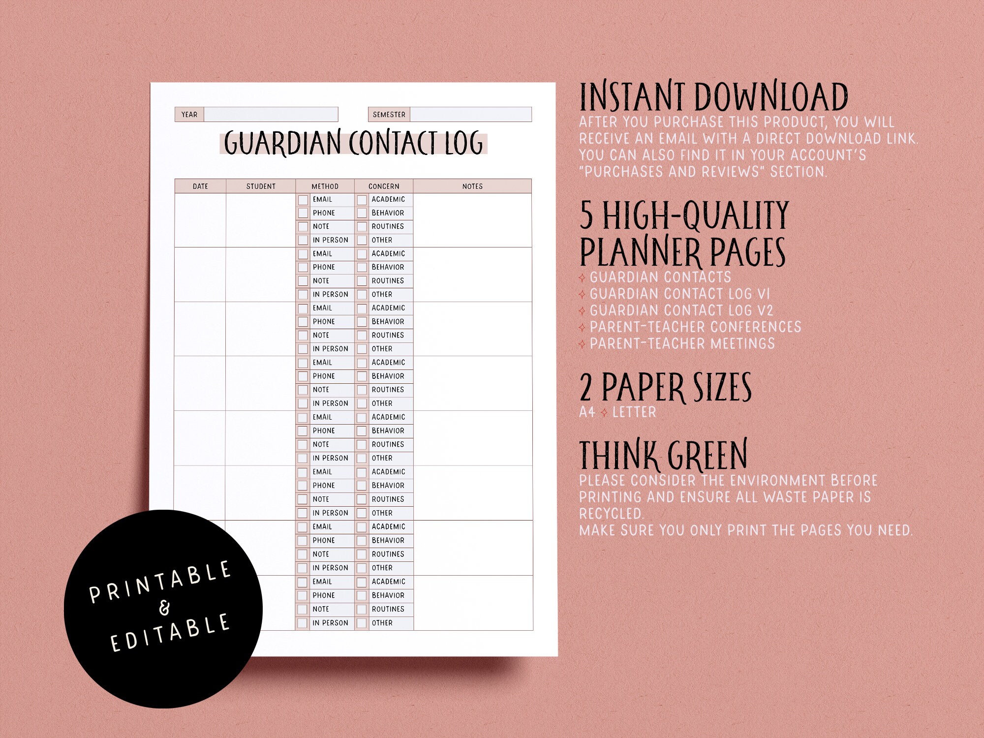 Fillable Printable Teacher-parent Communication Planner Pages for ...