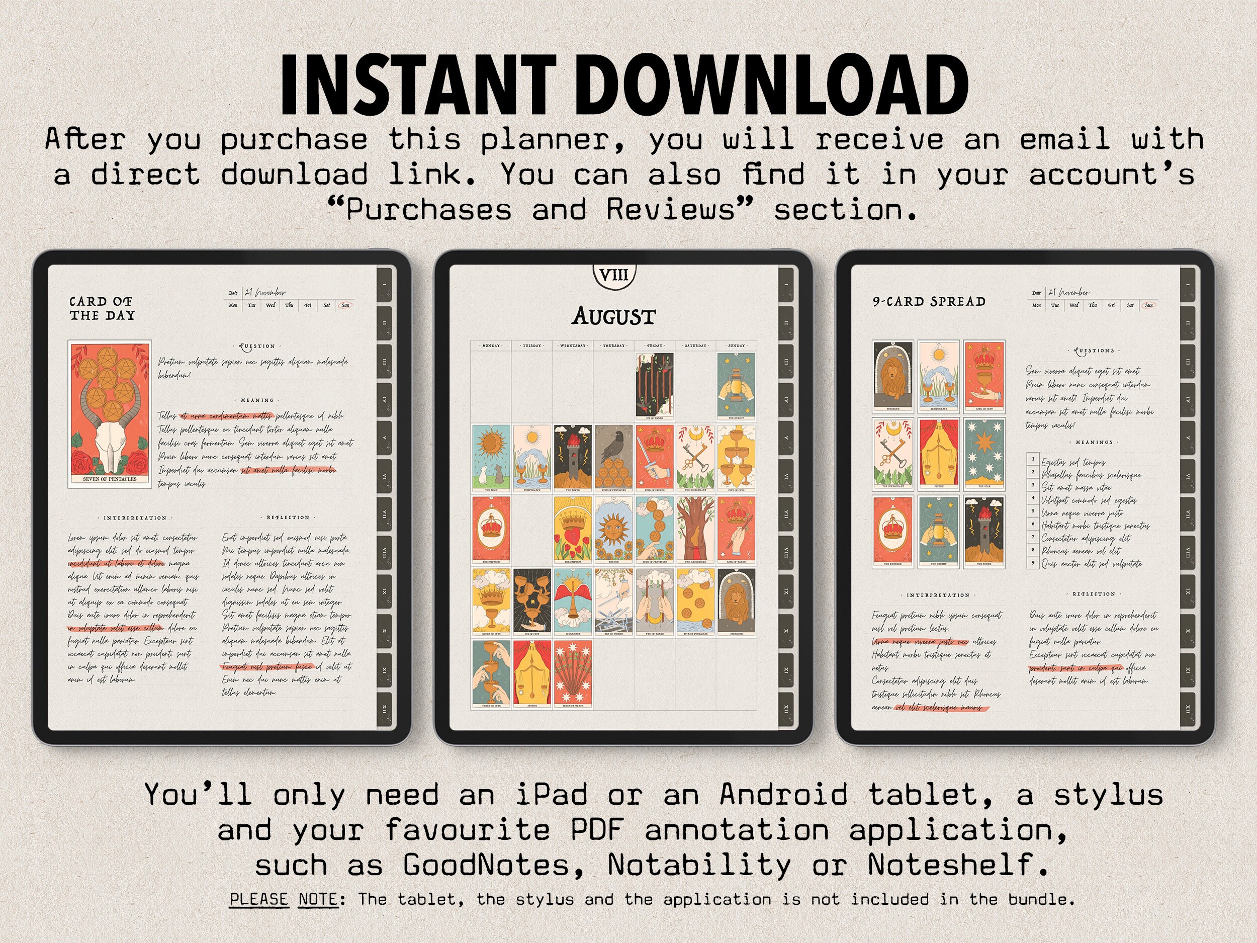 Undated Digital Tarot Reading Journal & Digital Tarot Deck - Etsy