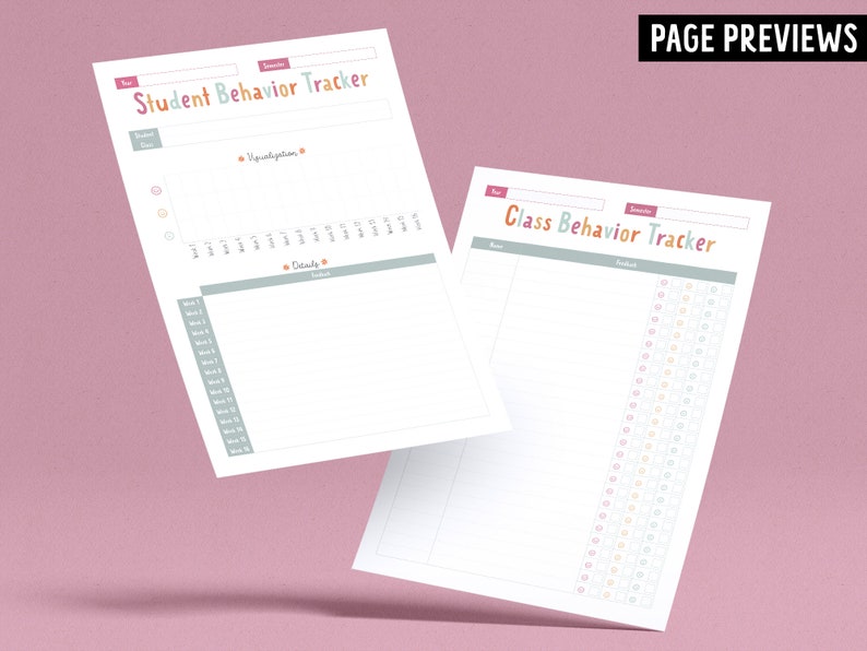 Printable Grade and Behavior Tracker Planner Pages for Teachers // 6 ...