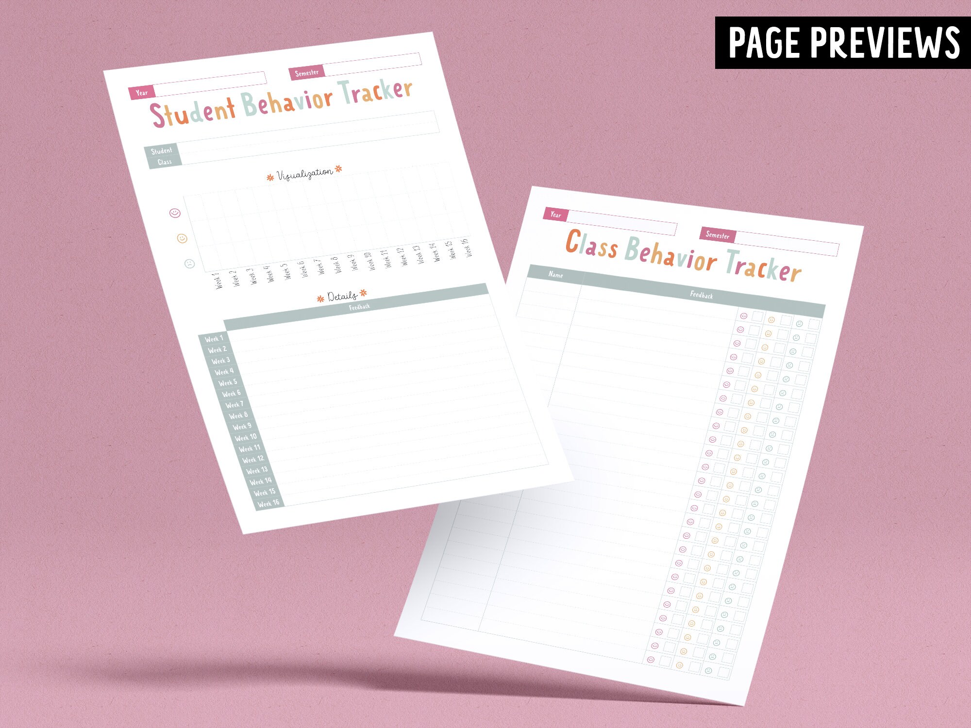 Printable Grade and Behavior Tracker Planner Pages for Teachers // 6 ...