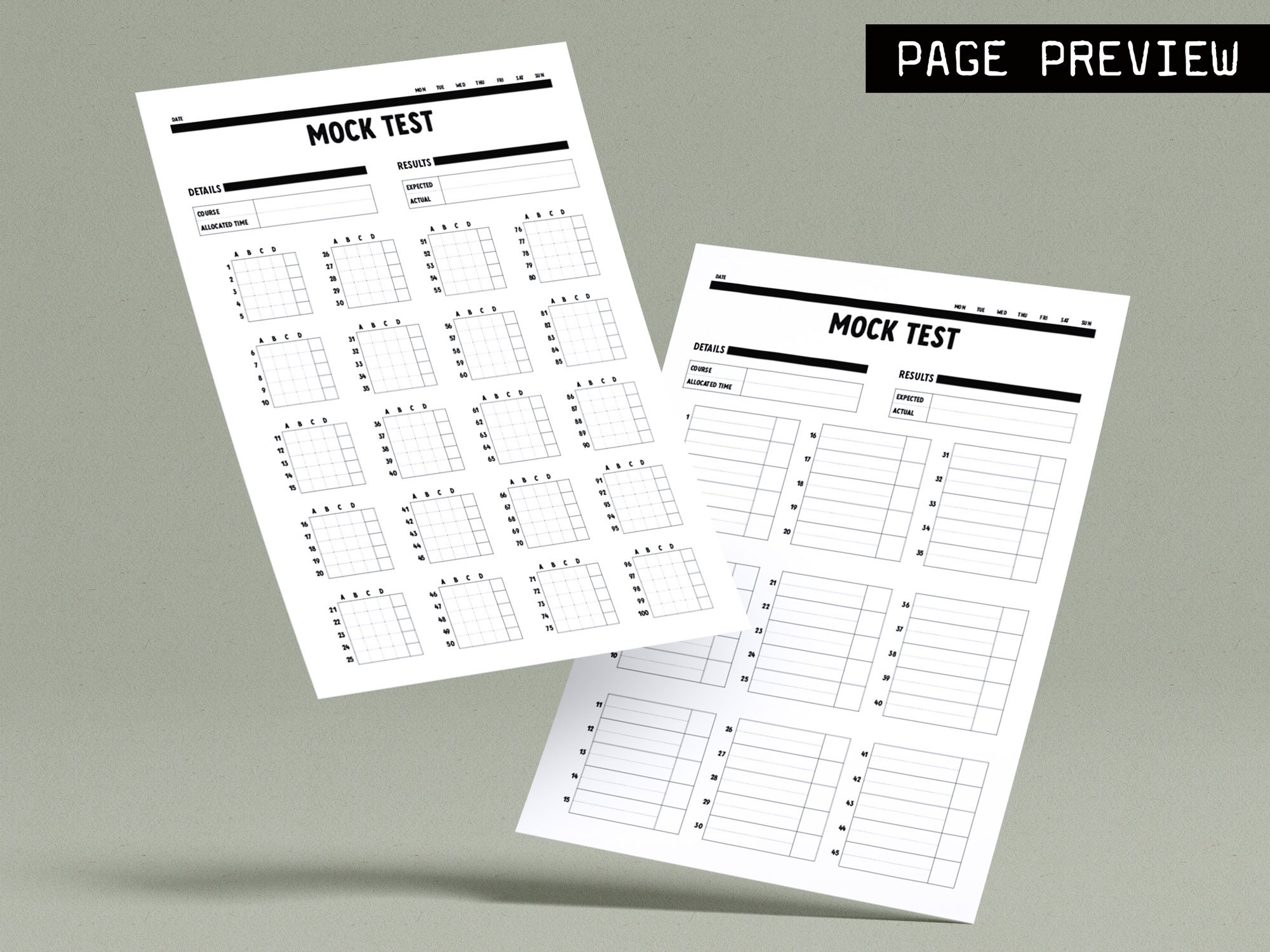 Printable Mock Test Templates for Students // A4 + A5 + Letter + Half ...