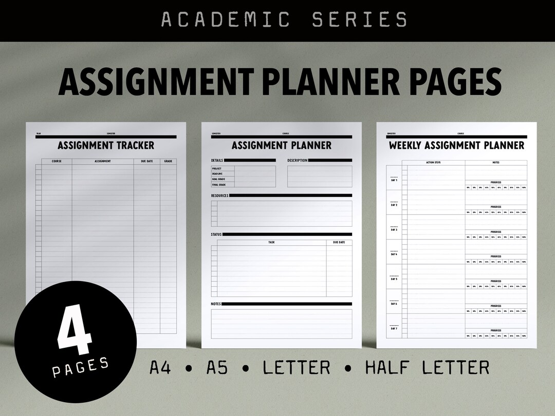 Printable Academic Assignment Planner Pages for Students // A4 + A5 ...
