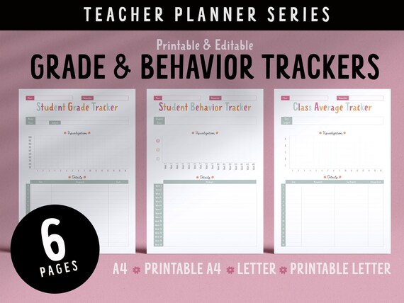 Printable Grade and Behavior Tracker Planner Pages for - Etsy