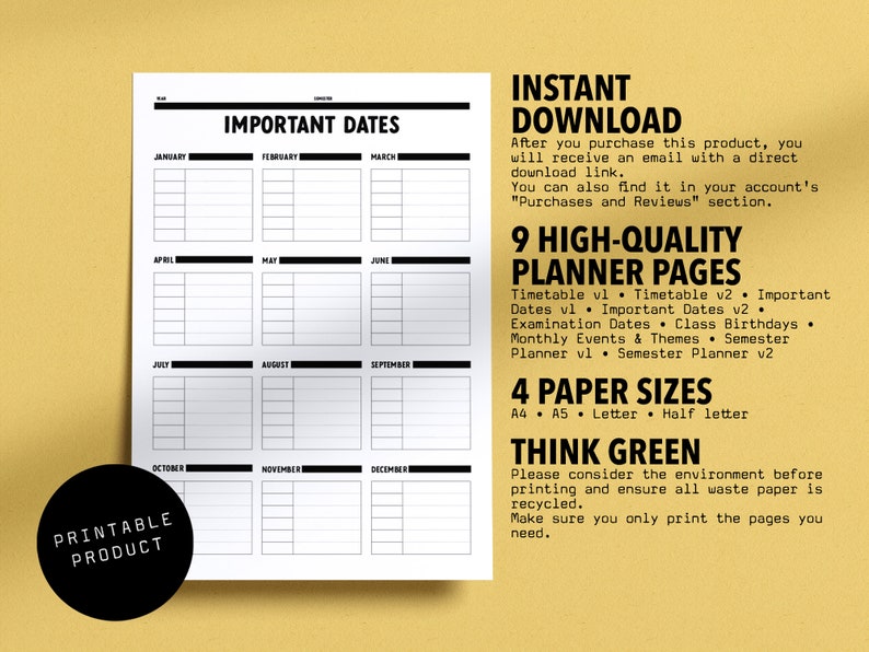 Printable Semester Planner Pages for Teachers // A4 + A5 + Letter ...
