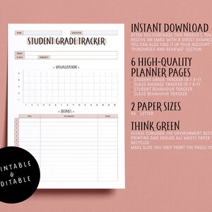 Printable Grade and Behavior Tracker Planner Pages for Teachers // 6 ...
