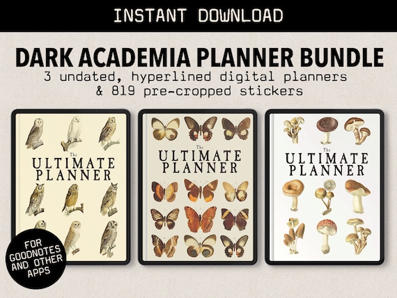 Dark Academia Planner Bundle // 3 Undated Hyperlinked Digital | Etsy