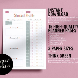 Fillable Printable Student Profile, Student List and Seating Chart ...