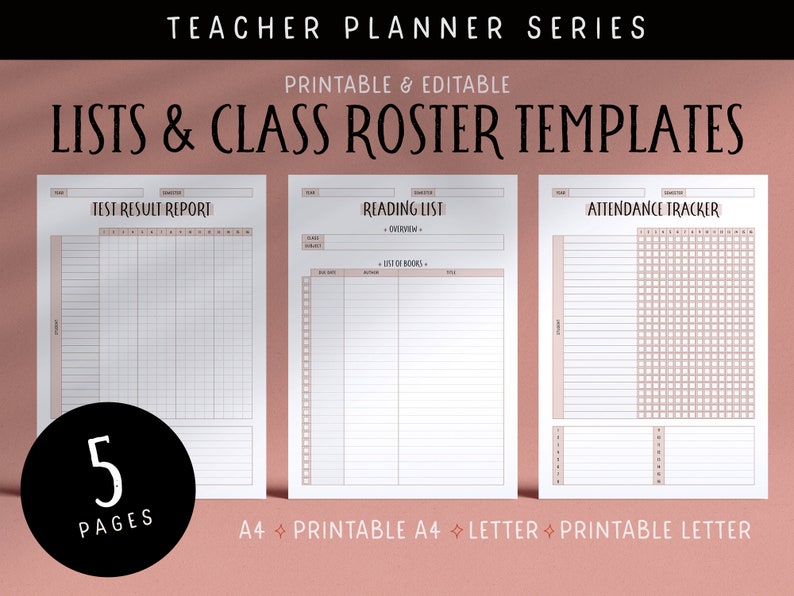Fillable Printable Lists and Class Roster Planner Pages for Teachers ...