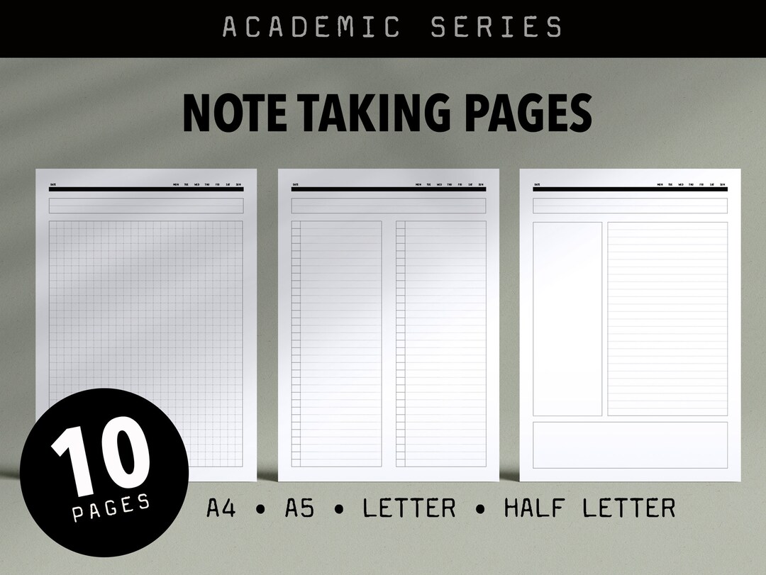 Printable Note Taking Pages for Students // A4 + A5 + Letter + Half ...